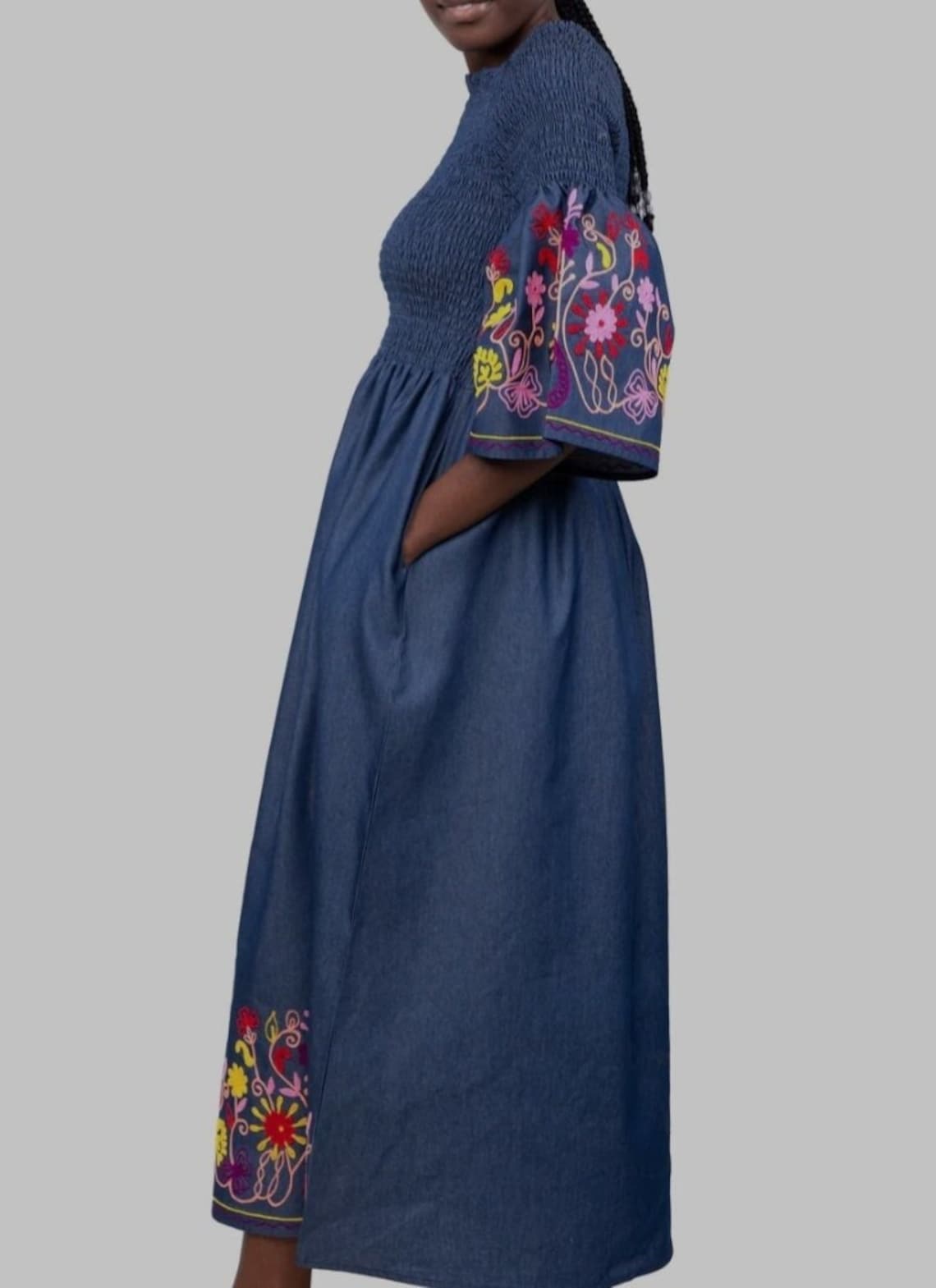 Women's Blue DENIM Maxi Dress 3/4 Sleeve 1 Size (M-XL) Multicolor ...