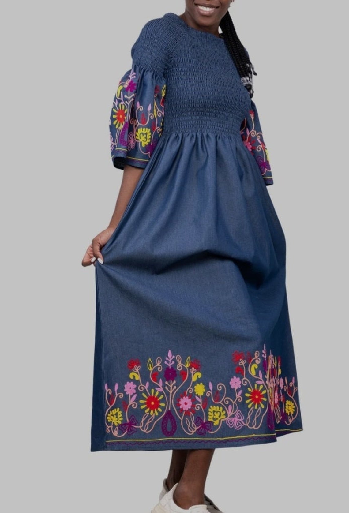 Women's Blue DENIM Maxi Dress 3/4 Sleeve 1 Size (M-XL) Multicolor ...