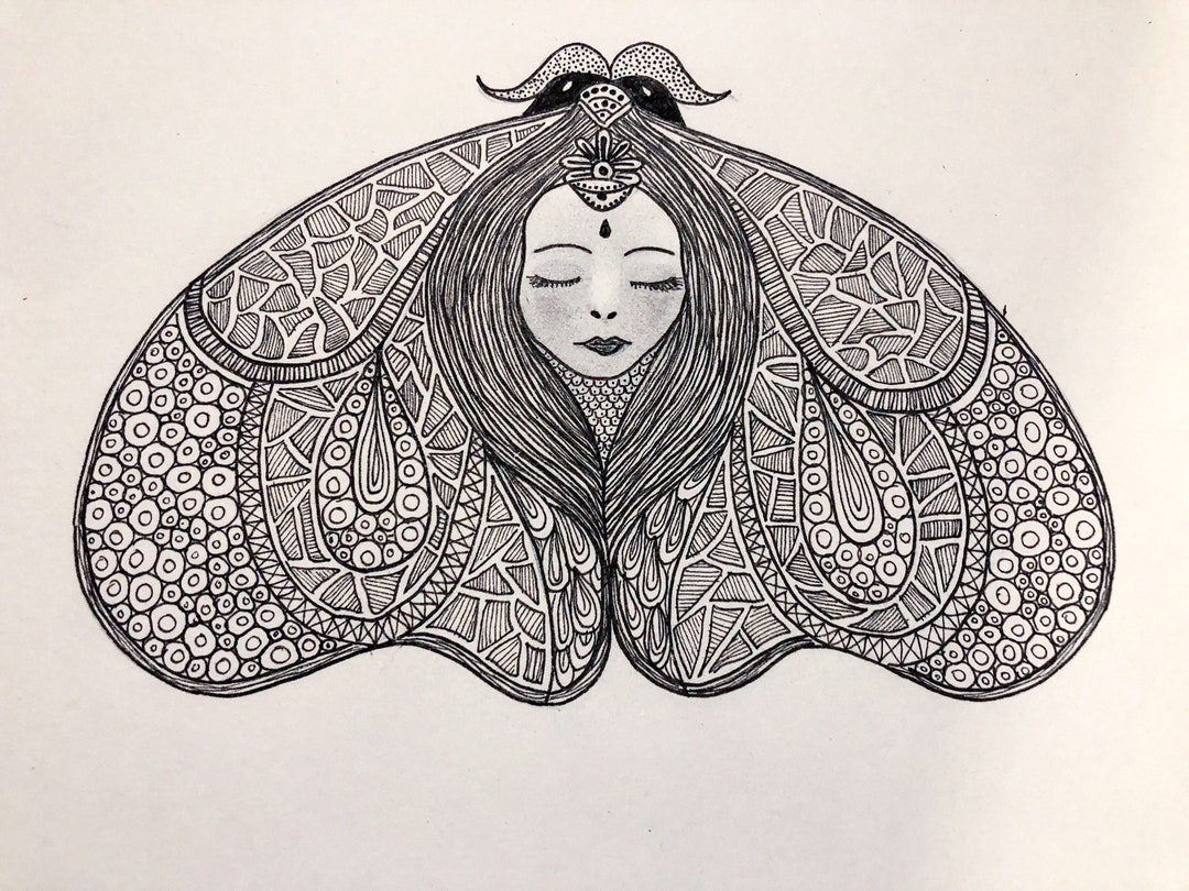 Lady Moth Ink Drawing Wall Art Print of Original Ink Drawing Limited ...
