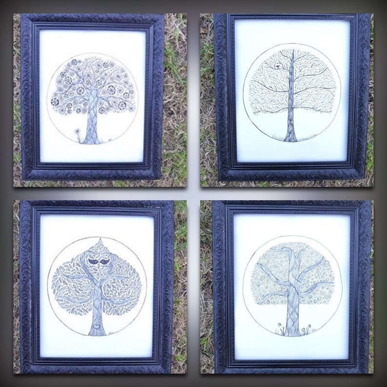 Swirl Tree Wall Art Print of Original Ink Drawing Limited | Etsy