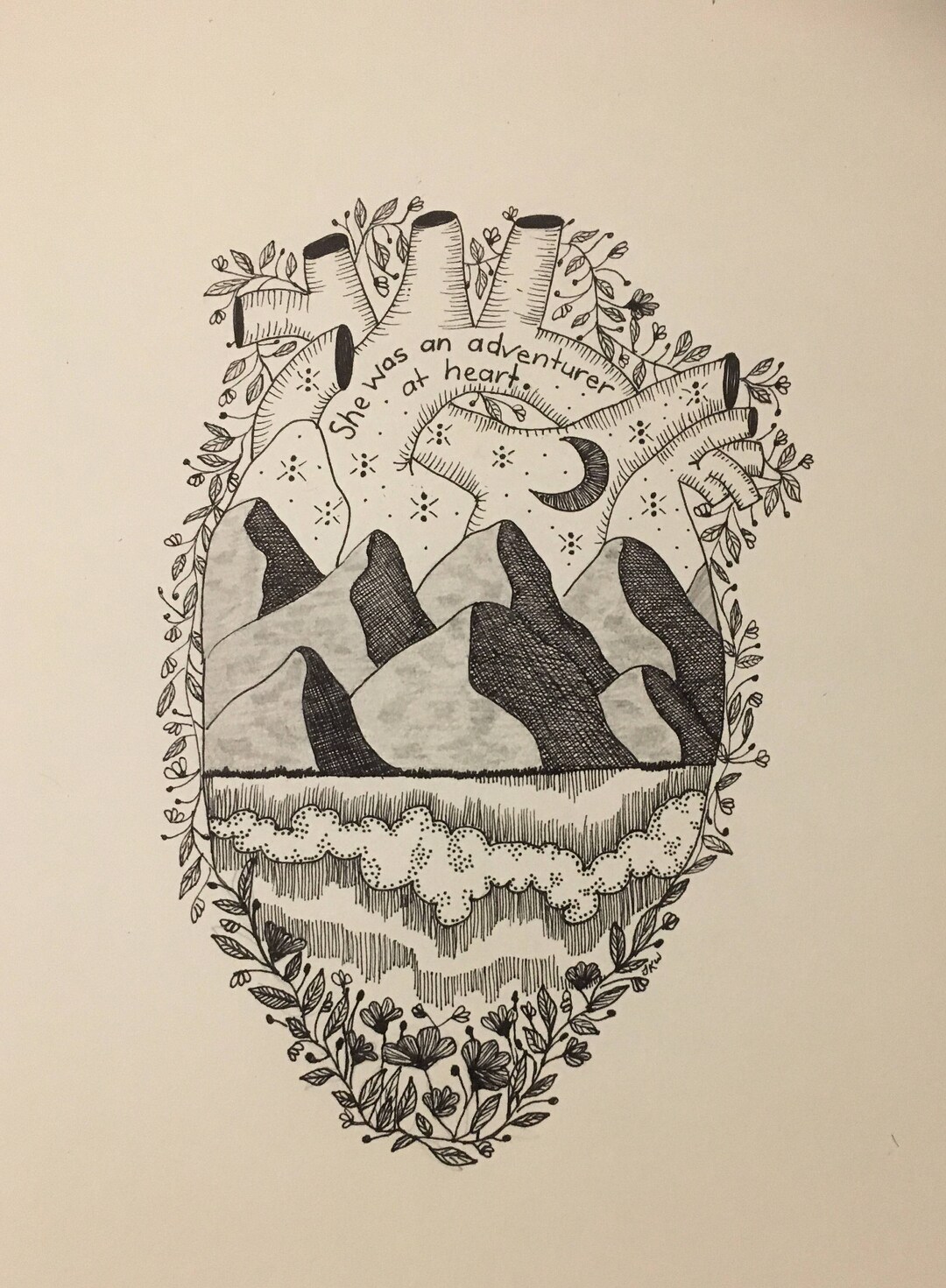 Adventurous Heart wall Art Print of Original Ink Drawing Limited ...