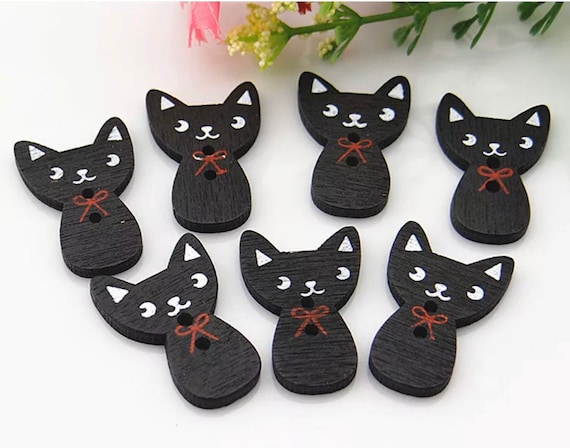 Black Cat Buttons Cat Shape Wooden Buttons Sewing Events | Etsy
