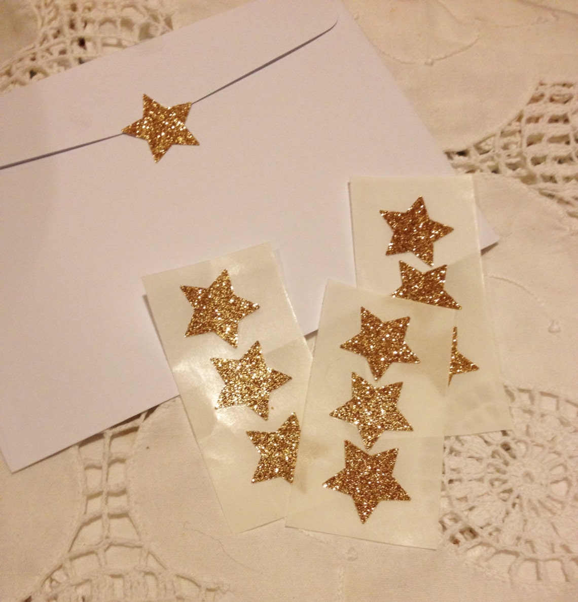 Shimmery Gold Glitter Star Seals Gold Star Envelope Seals - Etsy