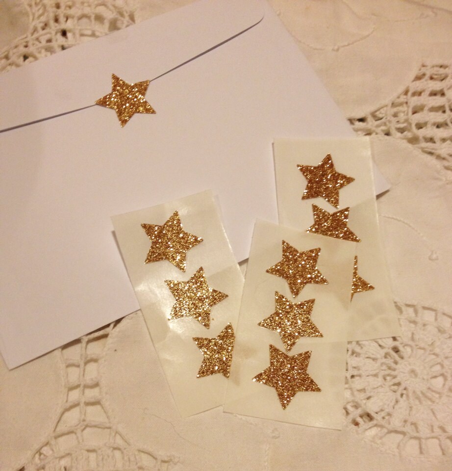 Shimmery Gold Glitter Star Seals Gold Star Envelope Seals - Etsy