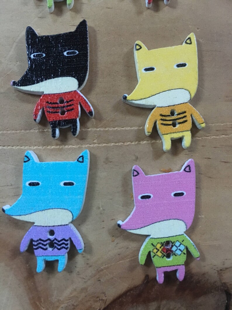 Fox Buttons Painted Wooden Fox Buttons - Craft, Sewing, Scrapbooking ...