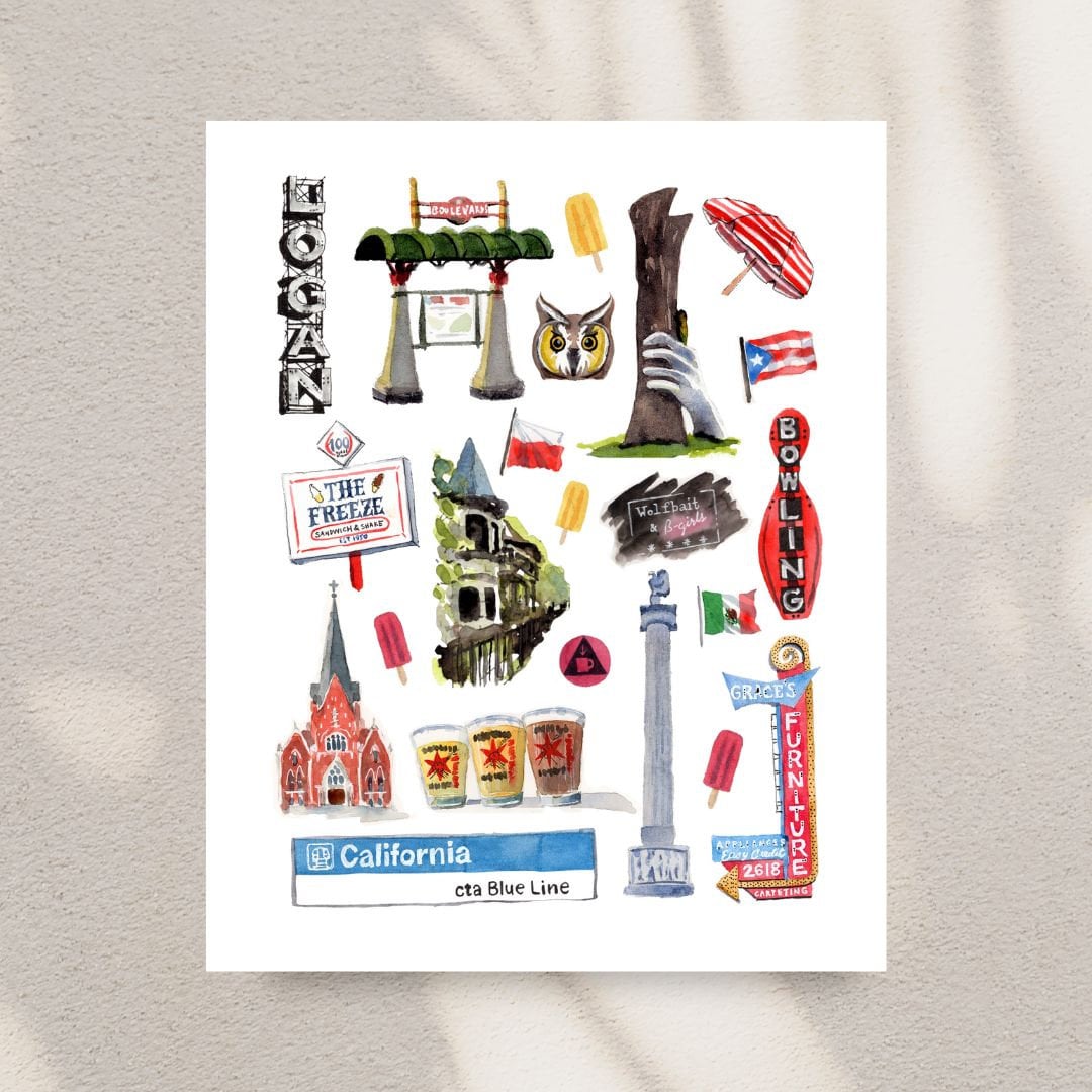 Icons of Logan Square, Chicago Print - 8 X 10 - Original Watercolor ...