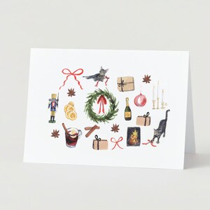 Pack of 5 Illustrated Watercolor Christmas Cards, Holiday Cards, French ...