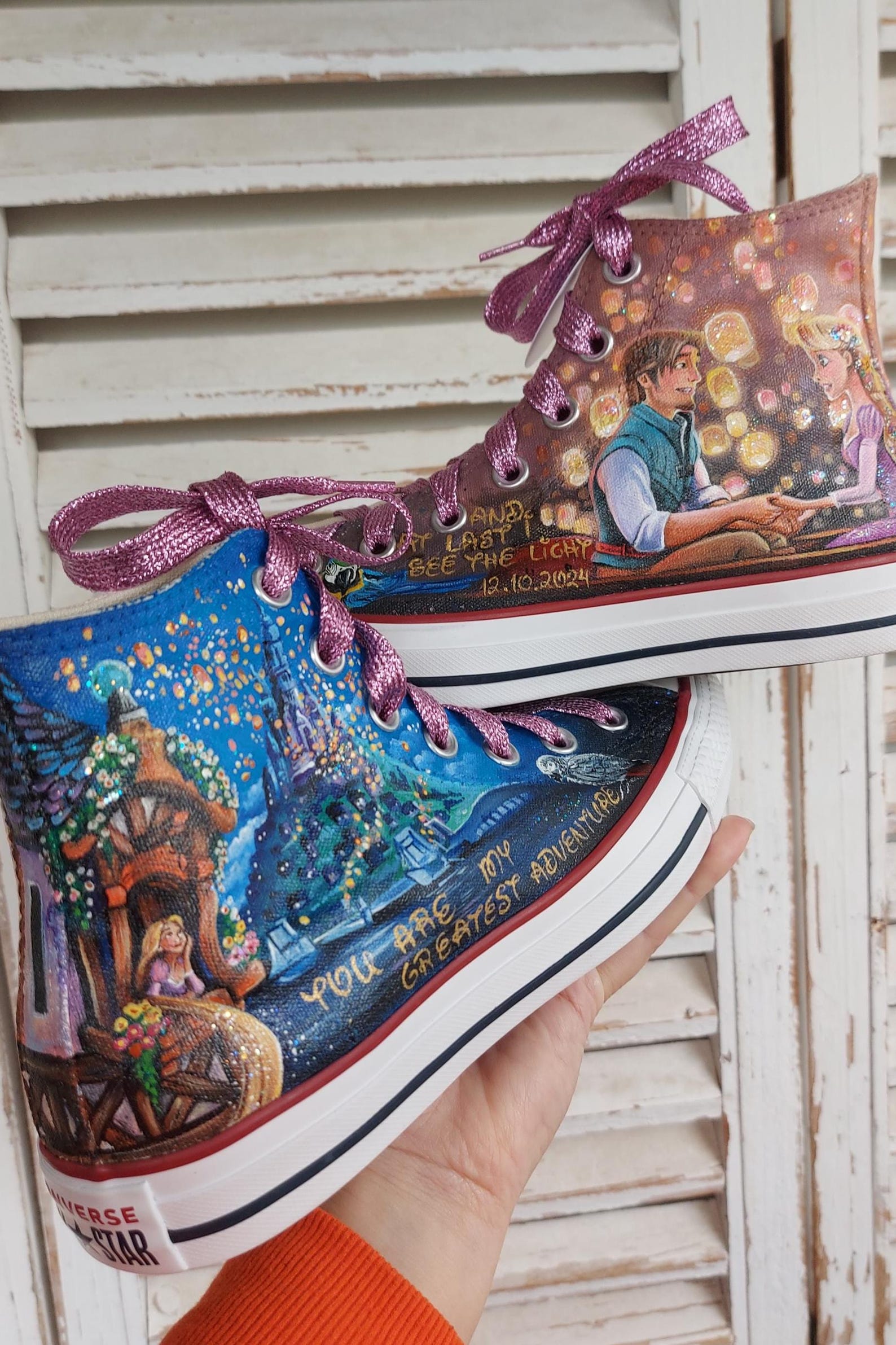 Rapunzel Shoes, Tangled Shoes, Disney Shoes, Hand Painted Shoes, Custom ...