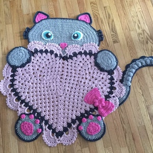 CAT RUG / Crochet Cat Rug / Crochet Heart Rug / Crochet Cat - Etsy