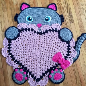 CAT RUG / Crochet Cat Rug / Crochet Heart Rug / Crochet Cat - Etsy