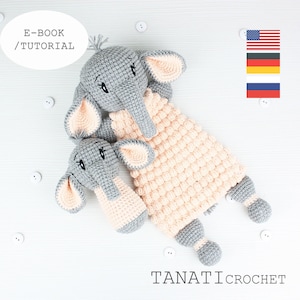 Сomforter & Rattle ELEPHANT Security Blanket Crochet Lovey Lovey ...