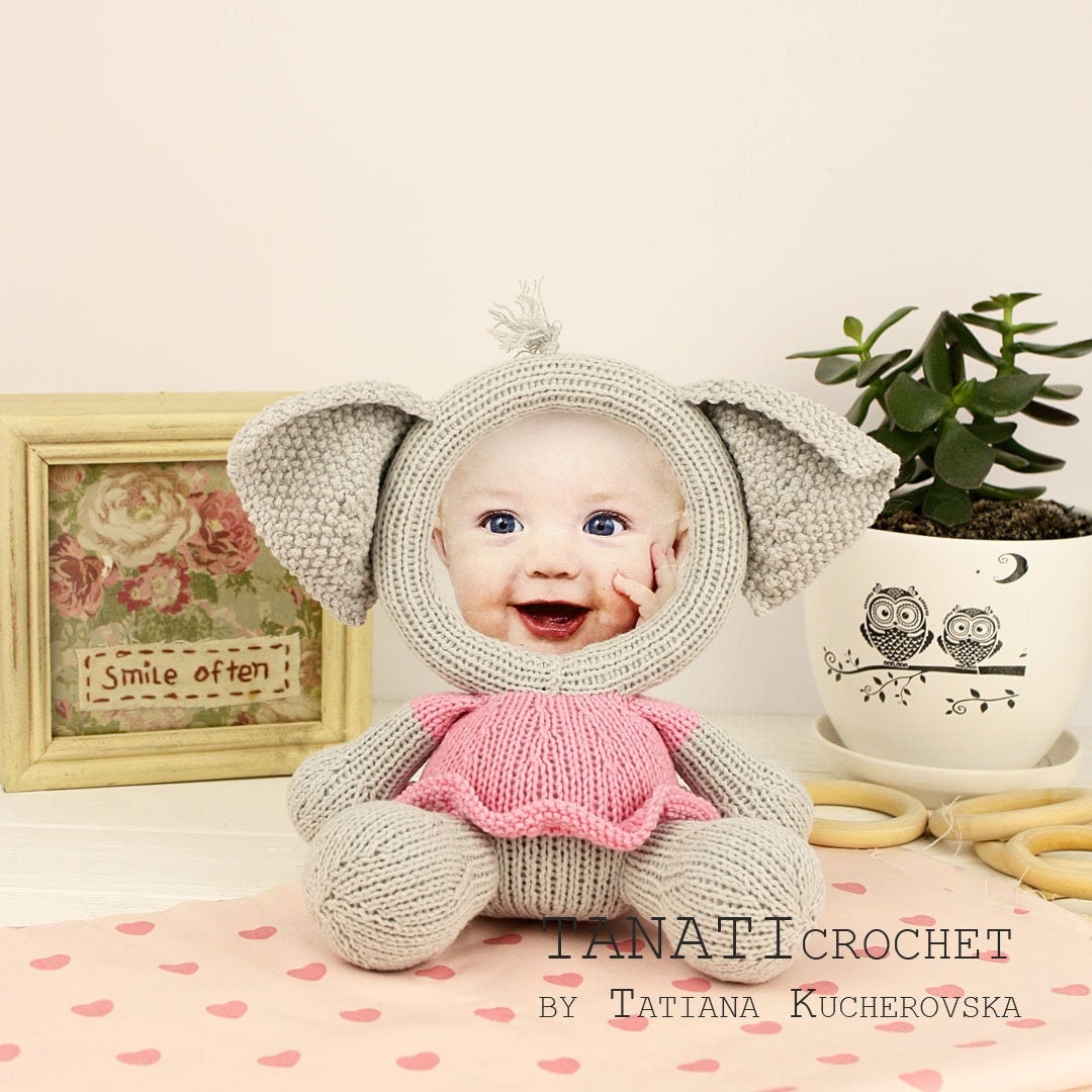 KNITTING Pattern of Photo Frame Elephant Tutorial PDF file | Etsy
