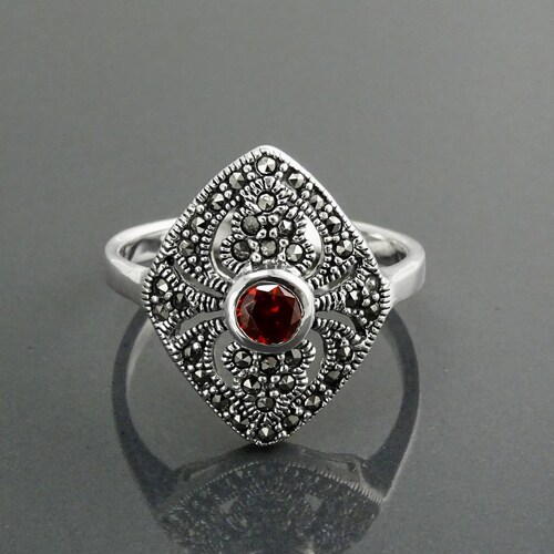 Garnet Marcasite Ring Sterling Silver Vintage Garnet Ring - Etsy
