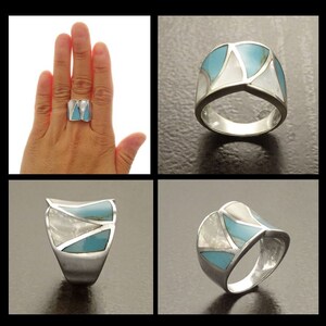 Turquoise Ring, Sterling Silver, Crossing Blue Turquoise Stone Ring ...