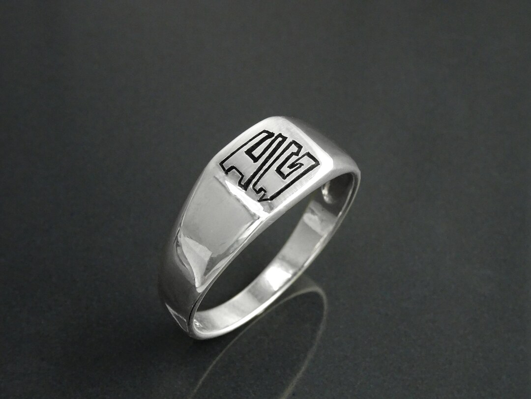 Hand Engraved Sterling Silver Signet Ring, Unisex Initial Jewelry - Etsy