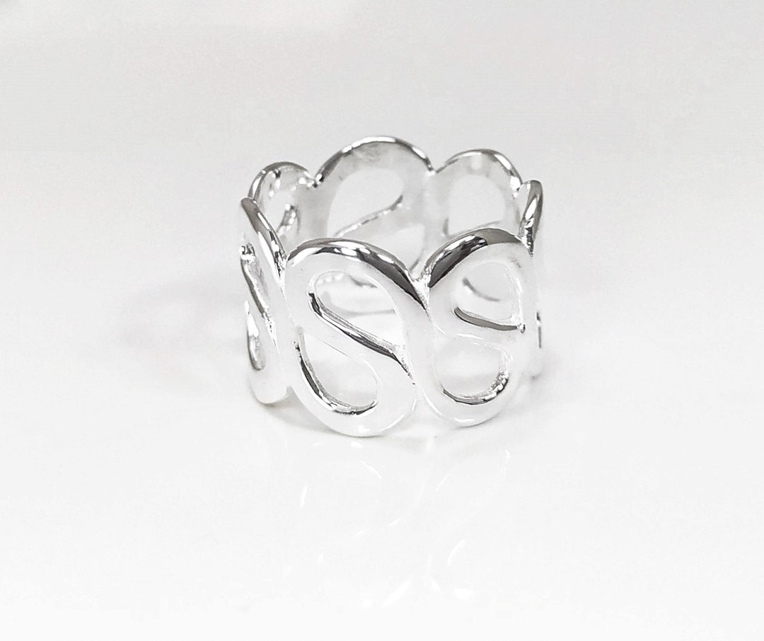 Meander Cuff Ring, Sterling Silver, Large Wave Ring, Armor Band Ring ...