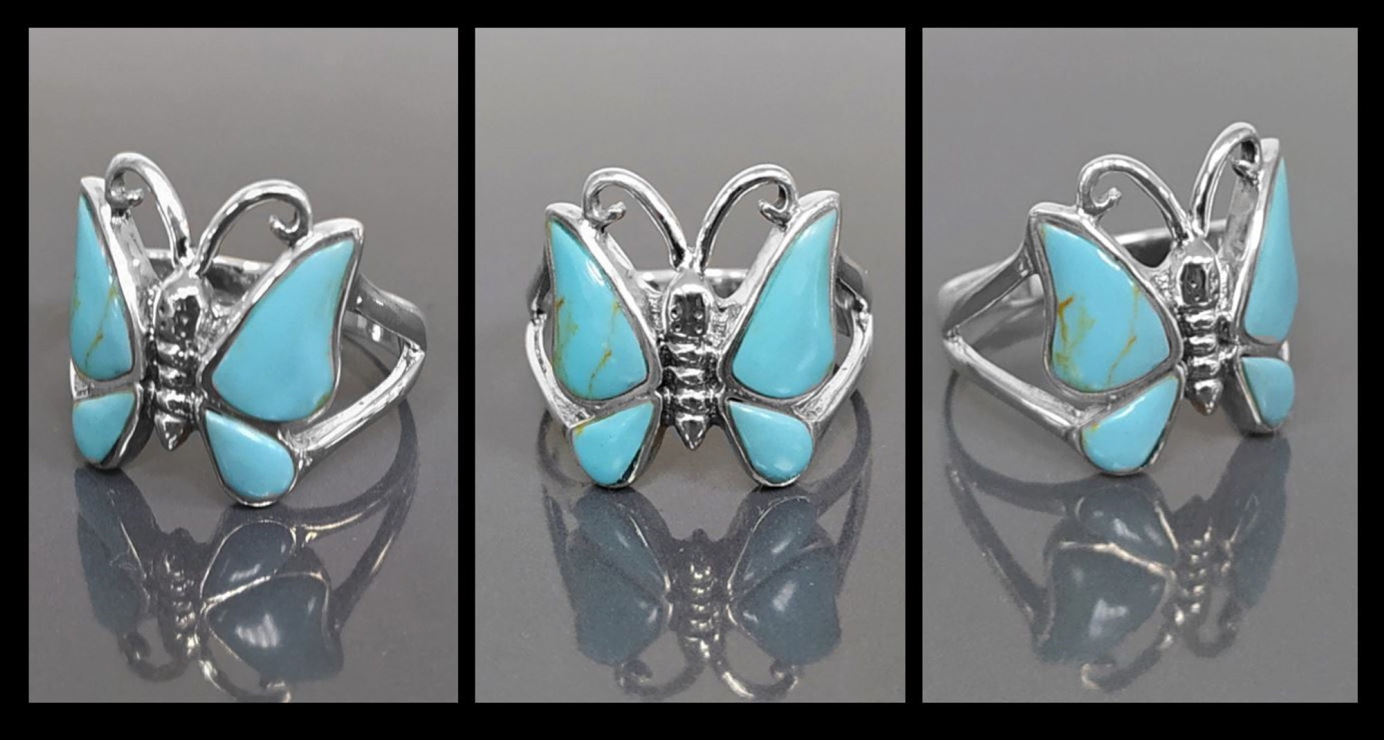 Butterfly Turquoise Ring, Sterling Silver, Butterflies Jewelry, Blue ...