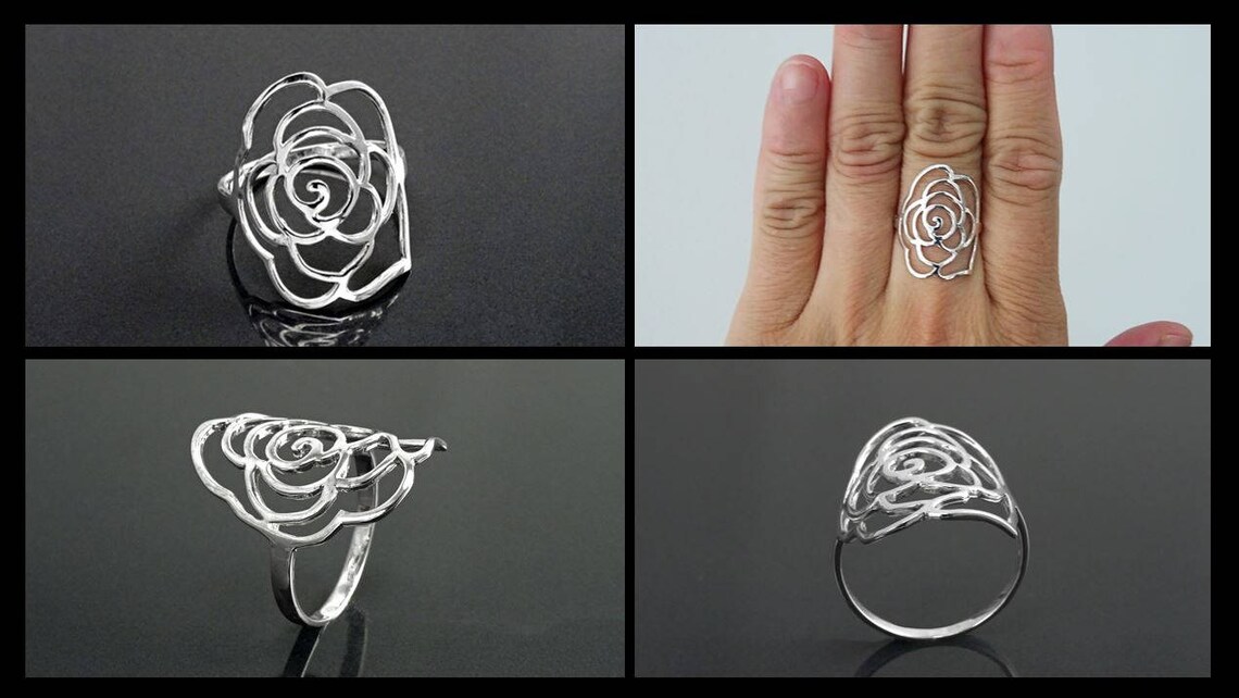 Rose Filigree Ring Open Work Ring Floral Ring Sterling | Etsy