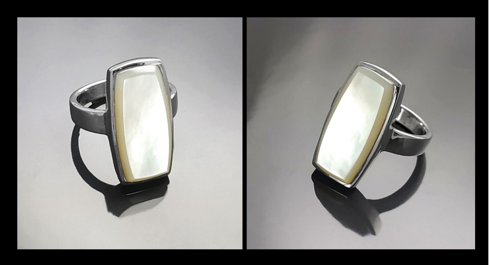 Rectangle Ring, MOP Silver Ring, Sterling Silver Ring Set With a ...