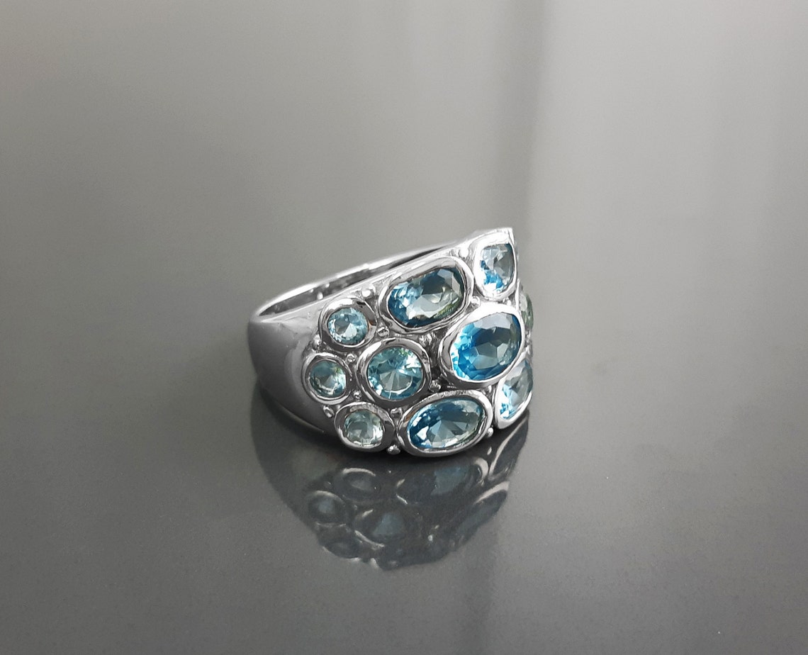 Topaz Blue Color Ring Sterling Silver Ring Intricate Boho | Etsy