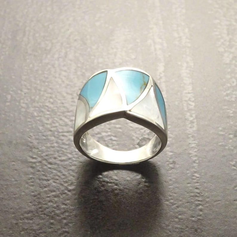 Turquoise Ring, Sterling Silver, Crossing Blue Turquoise Stone Ring ...