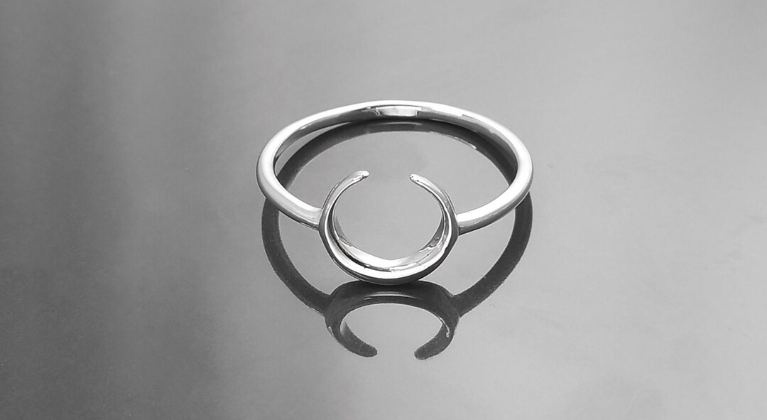 Crescent Moon Ring, Sterling Silver, Lunar Space Ring, Celestial ...