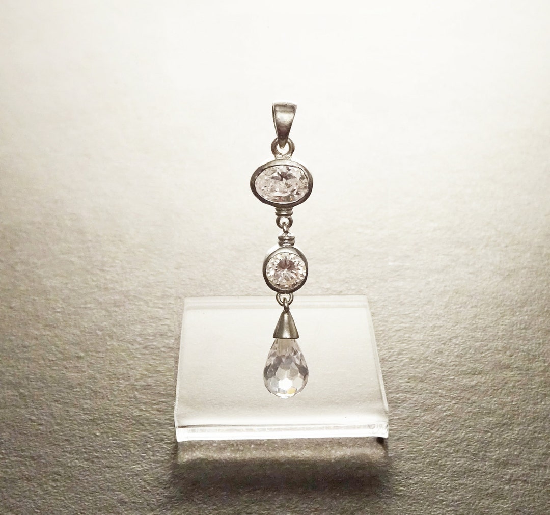 White Stone Pendant Sterling Silver Pendant White Clear - Etsy