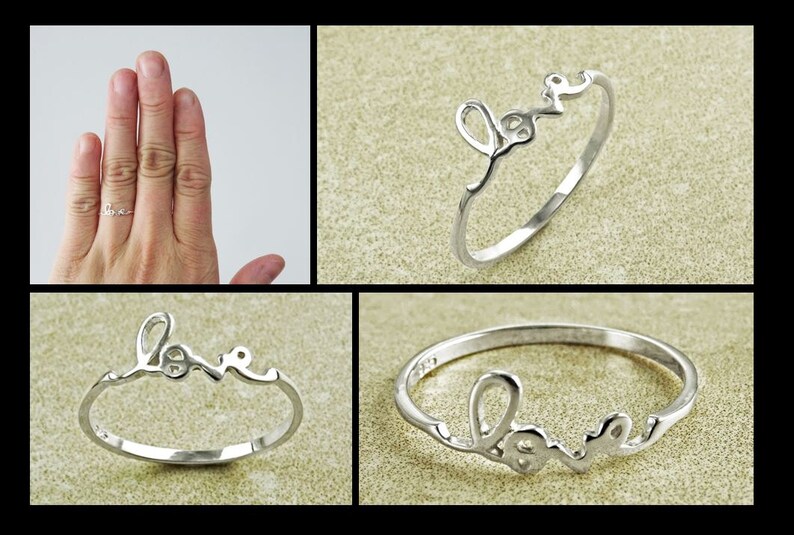 Love Ring Sterling Ring Dainty Engraved Writing Script Love | Etsy