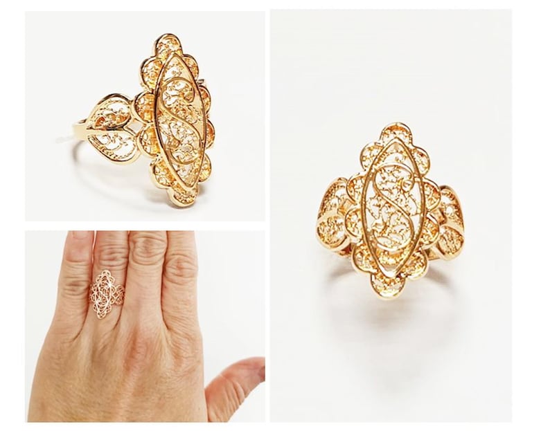 Marquise Filigree Ring • 18K Gold Plated • Art Deco Lace-inspired ...