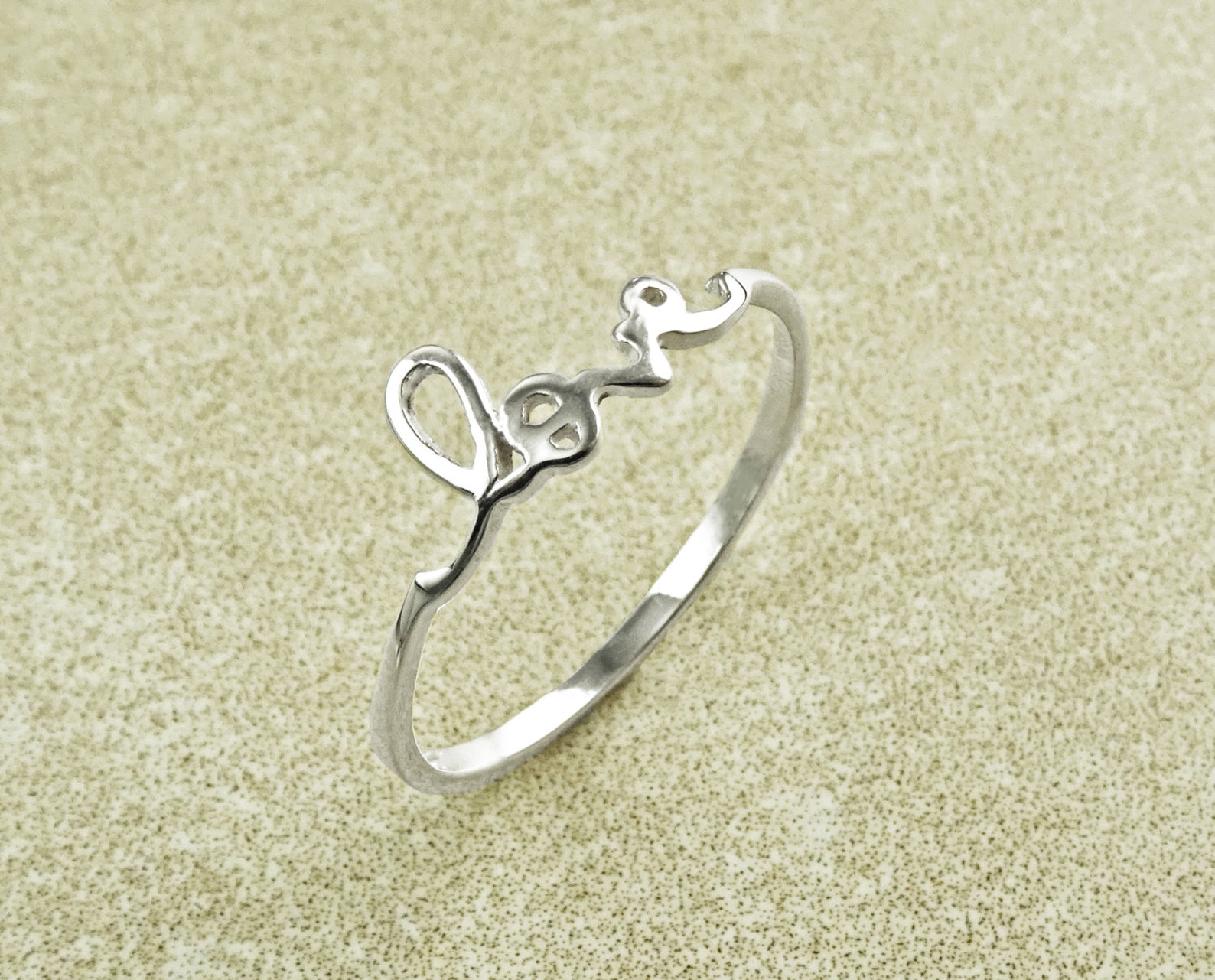 Love Ring Sterling Ring Dainty Engraved Writing Script Love | Etsy