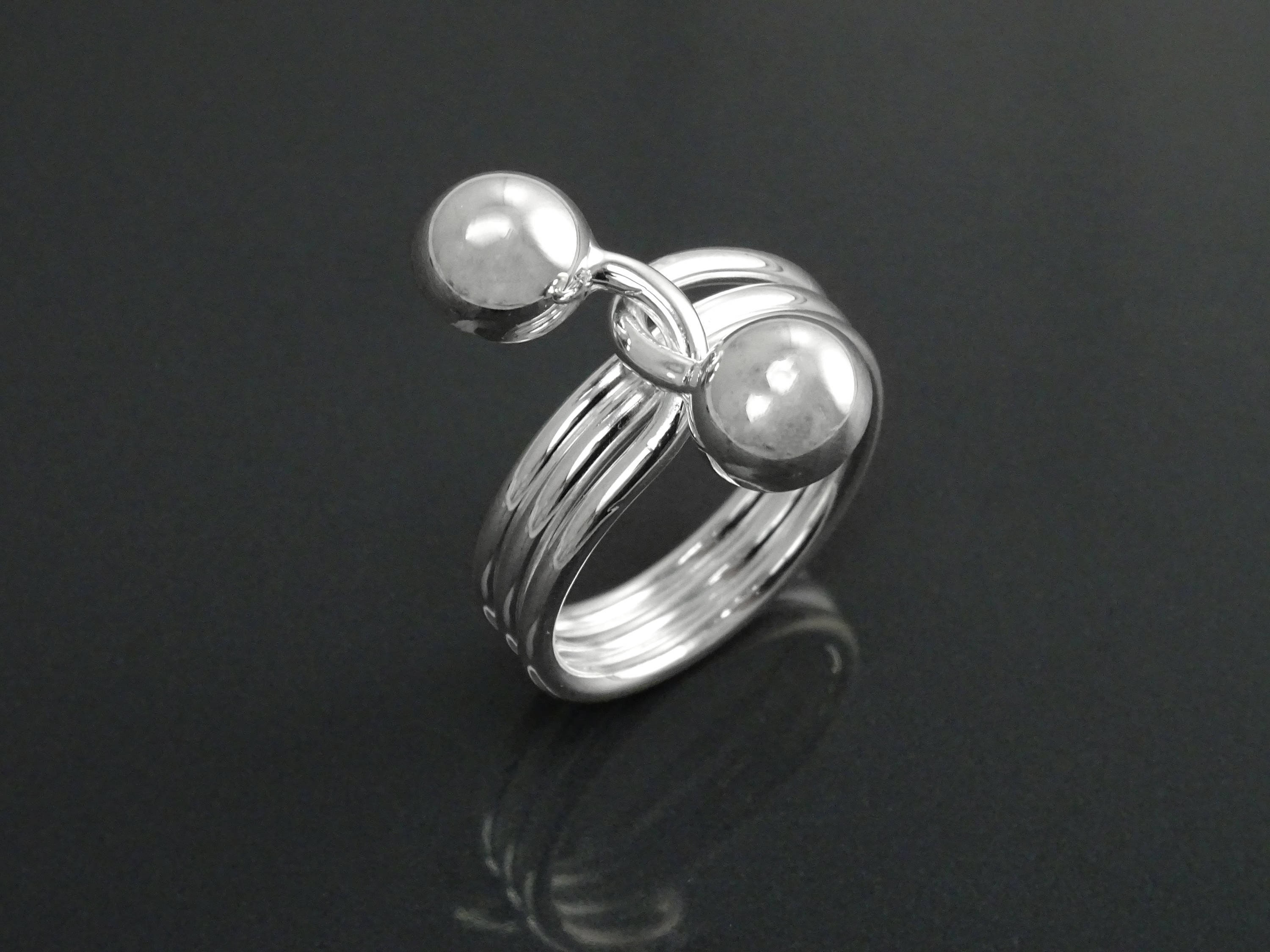 Ball Ring, Sterling Silver, Bypass Half Ring, Cross Balls Crossing ...