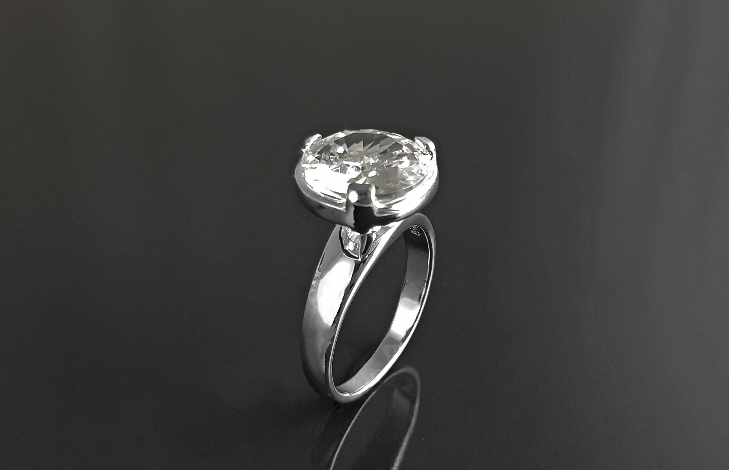 Solitaire ring, sterling silver, modern design Mounting ring, 2Ct white ...