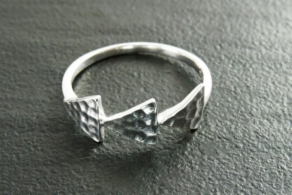 Triangle Ring Sterling Silver Hammered Spikes Ring Chevron | Etsy