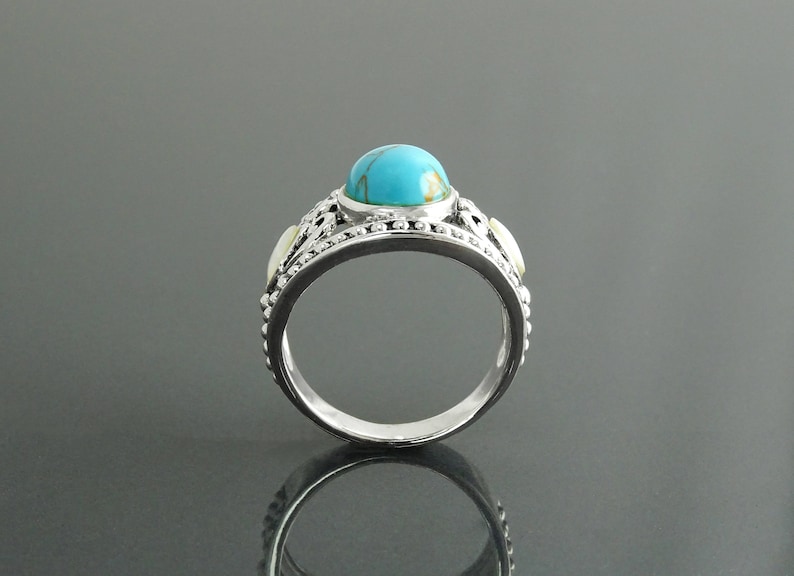 Blue Turquoise Ring Sterling Silver Turquoise & Mother of - Etsy