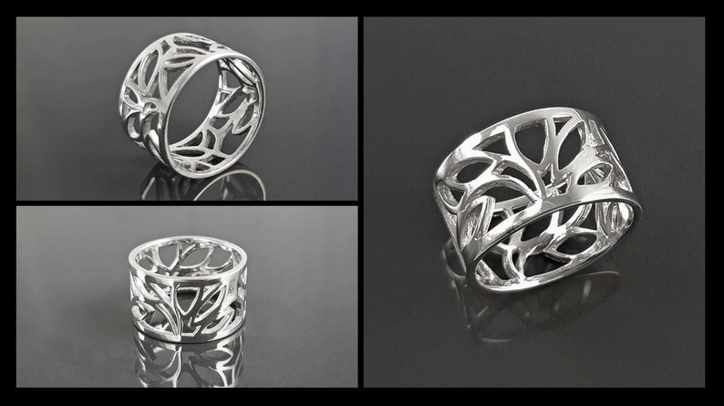 Sterling Silver Tree of Life Filigree Ring, Engraved Leaf Band Jewelry ...