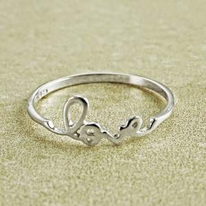 Love Ring, Sterling Ring, Dainty Engraved Writing Script Love Ring ...