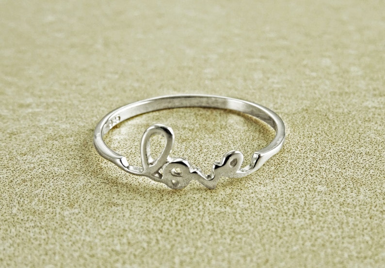 Love Ring Sterling Ring Dainty Engraved Writing Script Love | Etsy