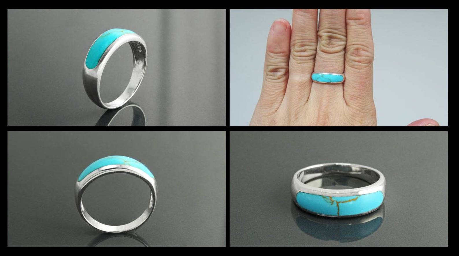 Turquoise Band Ring Sterling Silver Modern Blue Turquoise | Etsy