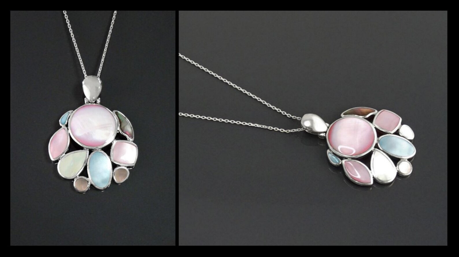 Oval Shell Necklace Sterling Silver Multicolored Geometric - Etsy