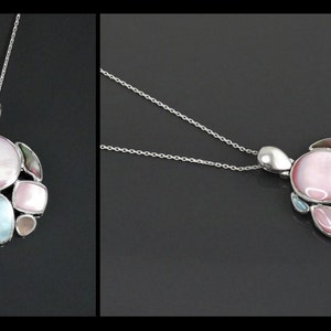 Oval Shell Necklace Sterling Silver Multicolored Stones - Etsy