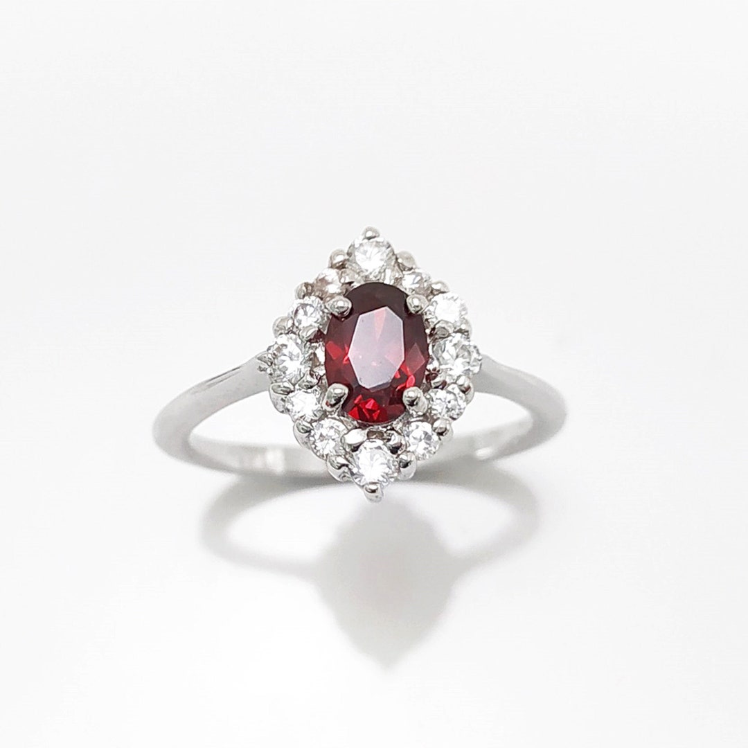 Red Ruby CZ Sterling Silver Marquise Ring, Cluster Engagement Ring - Etsy