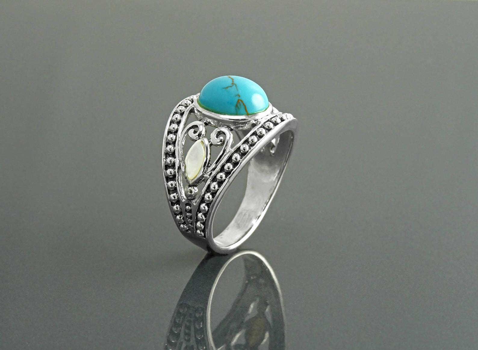 Blue Turquoise Ring Sterling Silver Turquoise & Mother of - Etsy