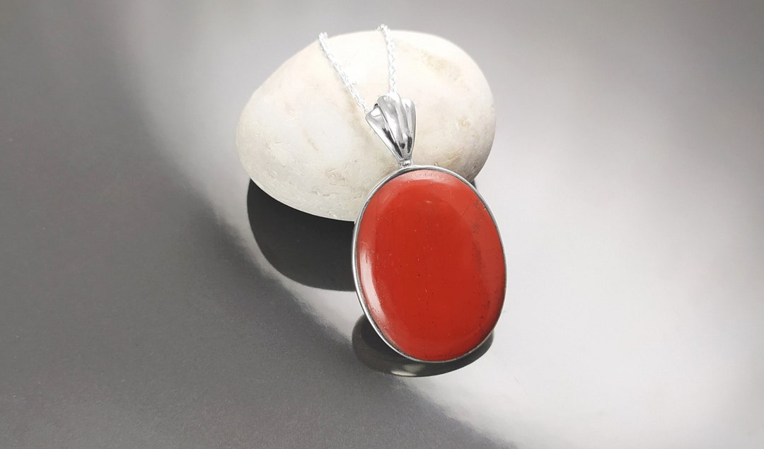 Red Oval Stone Pendant, Sterling Silver Pendant, Genuine Red Jasper ...