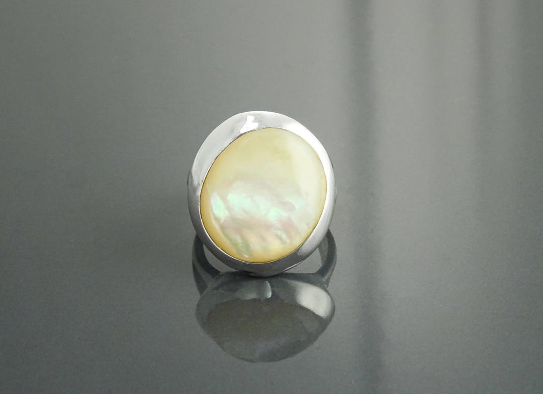 Round Ring Sterling Silver White Shell Original Round - Etsy New Zealand