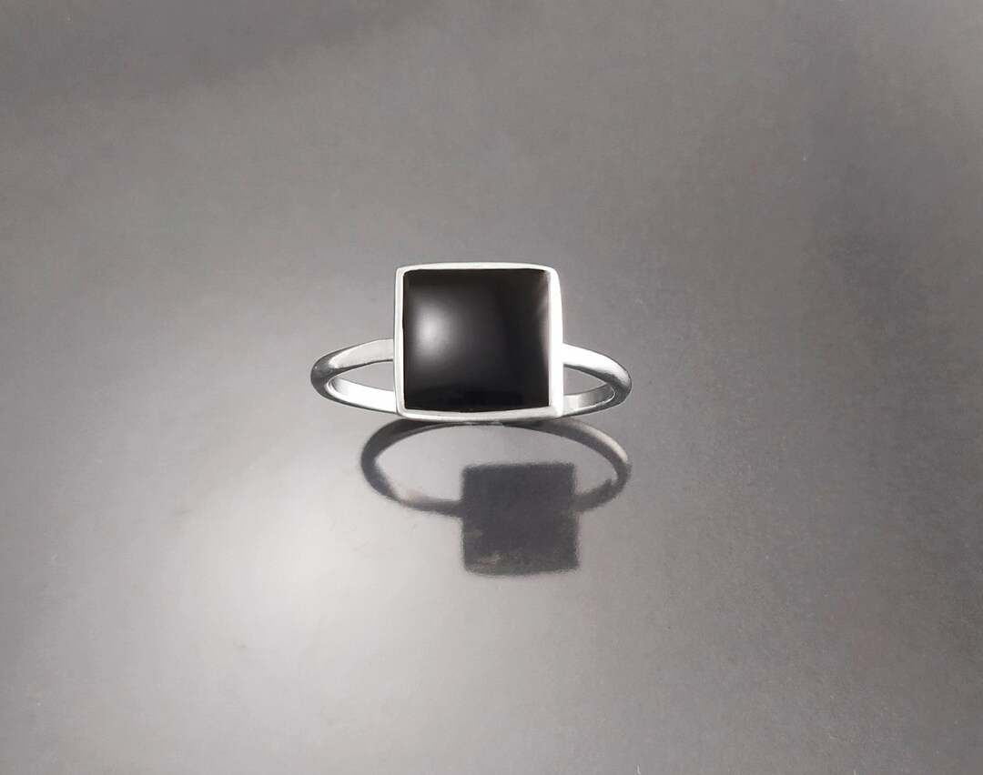 Black Onyx Ring, Stacking Ring - Sterling Ring - Square Ring ...