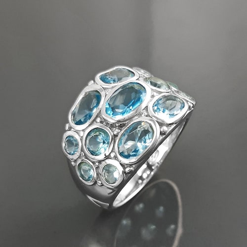 Topaz Blue Color Ring Sterling Silver Ring Intricate Boho | Etsy