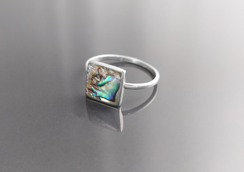 Abalone Shell Ring, Sterling Silver 925, Genuine in a Minimalist Square ...
