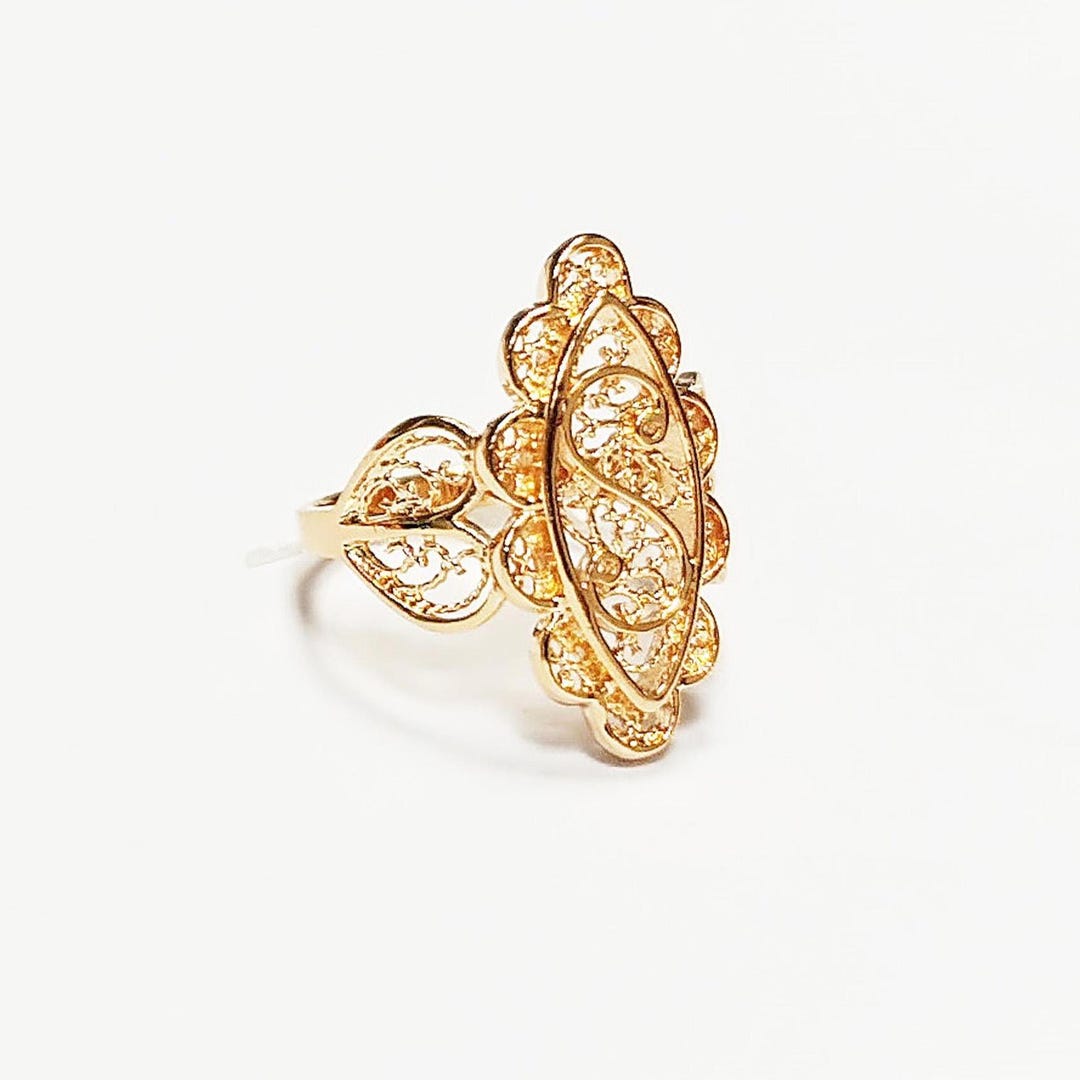 Marquise Filigree Ring • 18K Gold Plated • Art Deco Lace-inspired ...