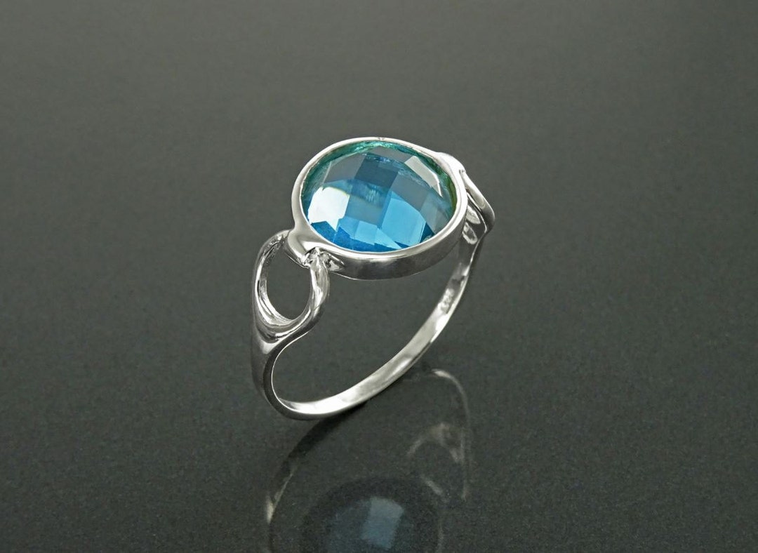 Blue Round Ring Sterling Silver Blue Aquamarine Color Stone - Etsy