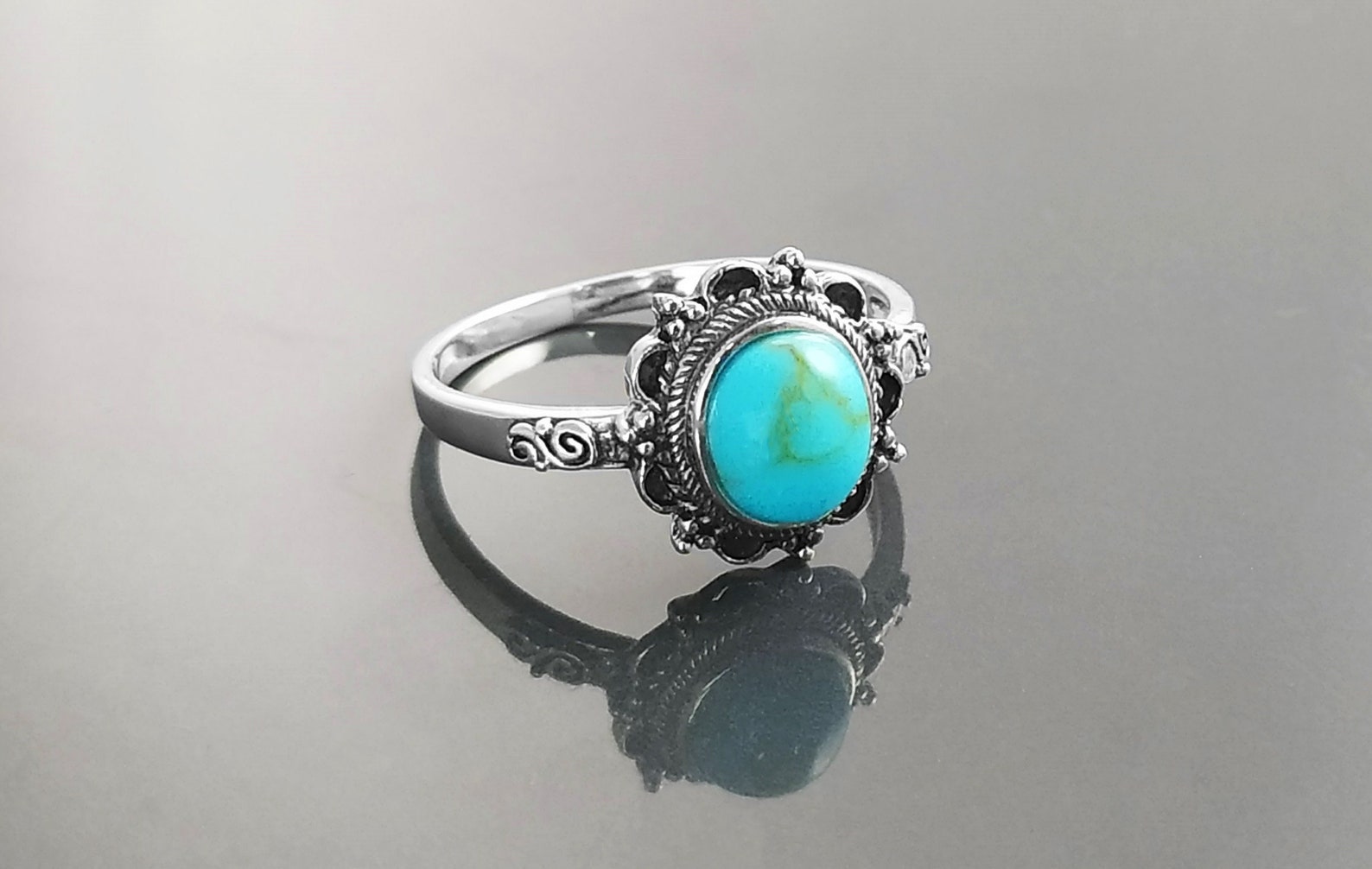 Turquoise Ring Sterling Silver Boho Ring Blue Turquoise - Etsy